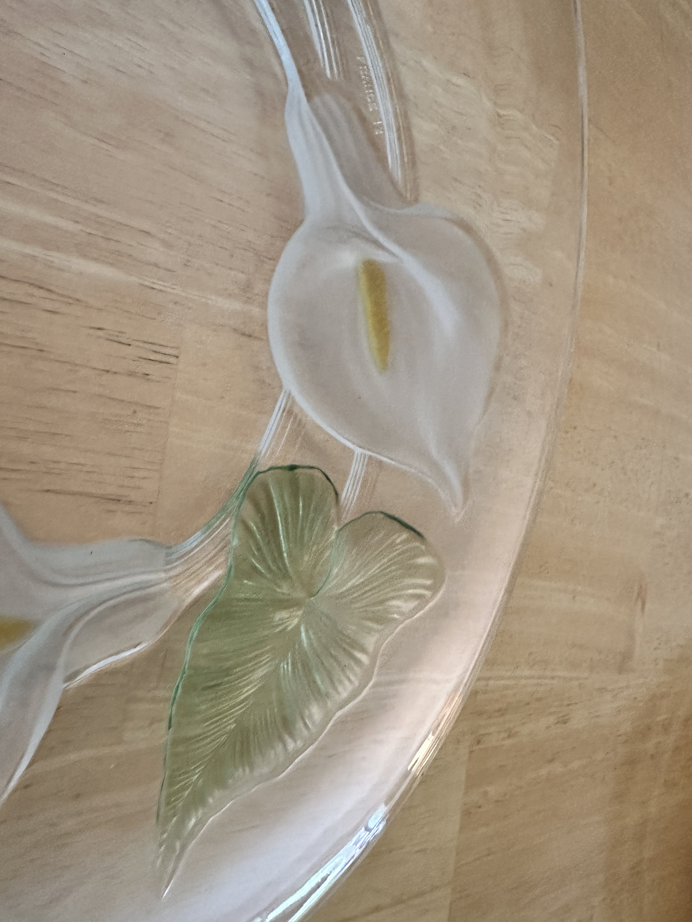 Vintage Calla Double Lily Oval Glass Plate France Oval Clear Dish Green ...