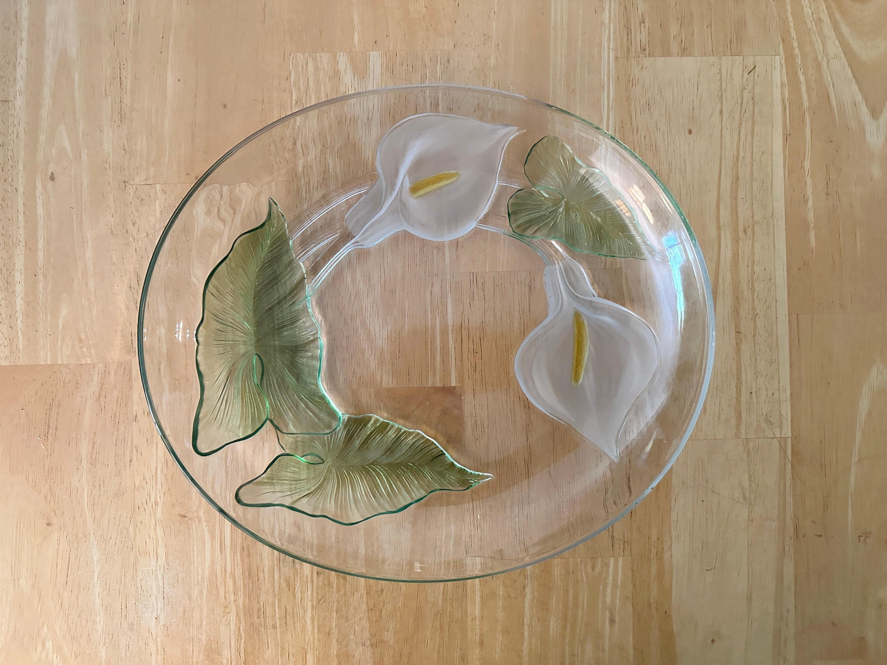 Vintage Calla Double Lily Oval Glass Plate France Oval Clear Dish Green ...