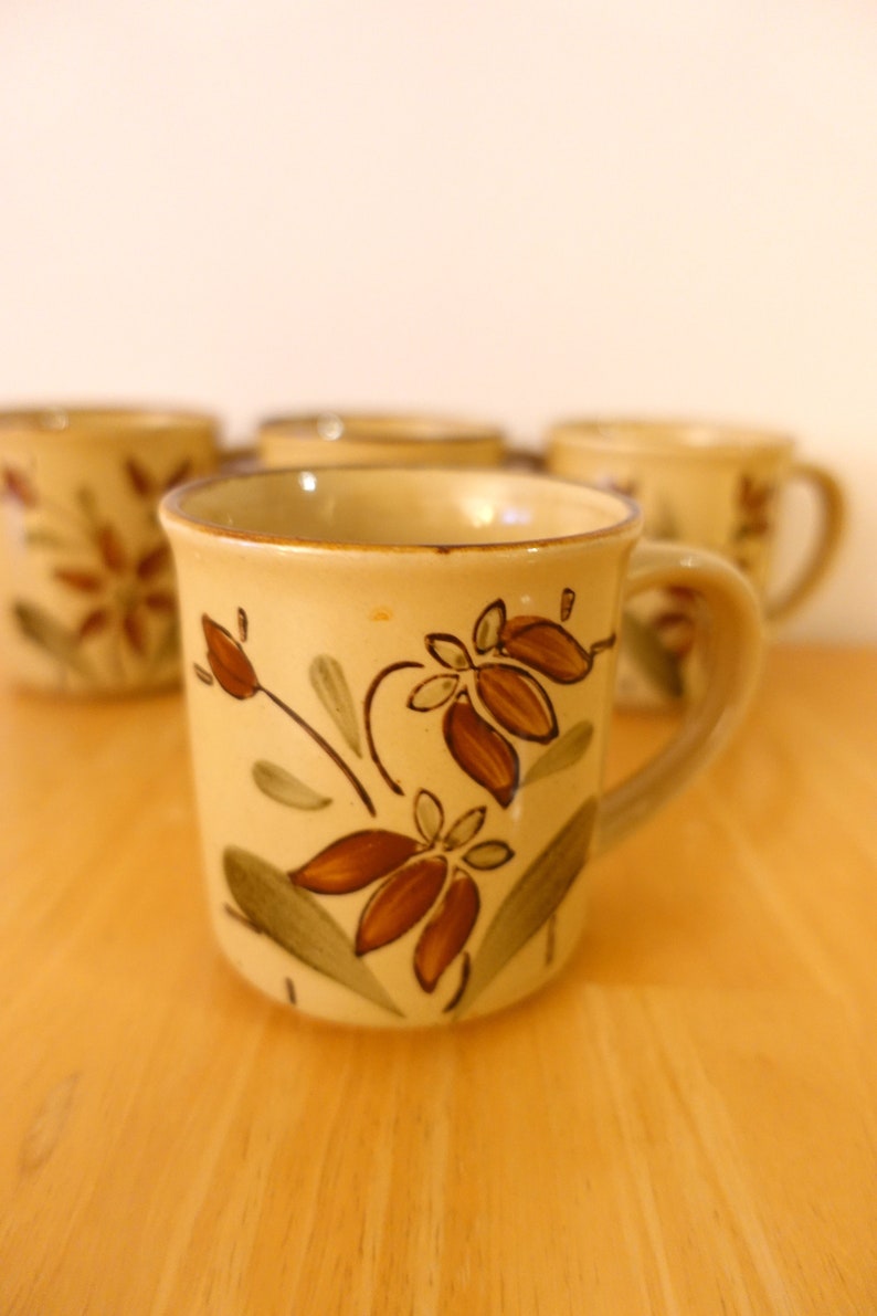 Vintage 1970s Brown Floral Ceramic Mugs | Retro Flower Power Brown Mugs ...