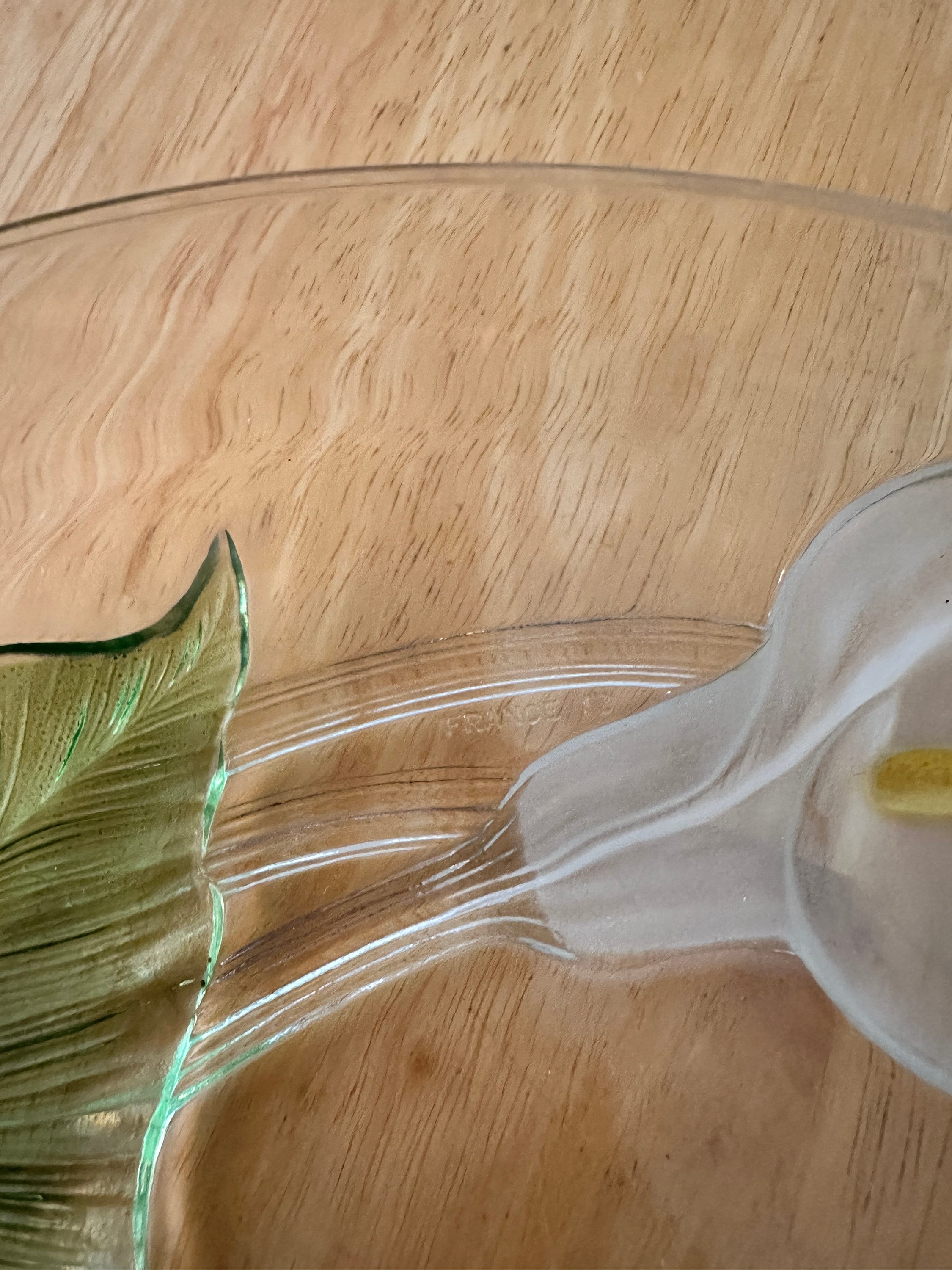 Vintage Calla Double Lily Oval Glass Plate France Oval Clear Dish Green ...