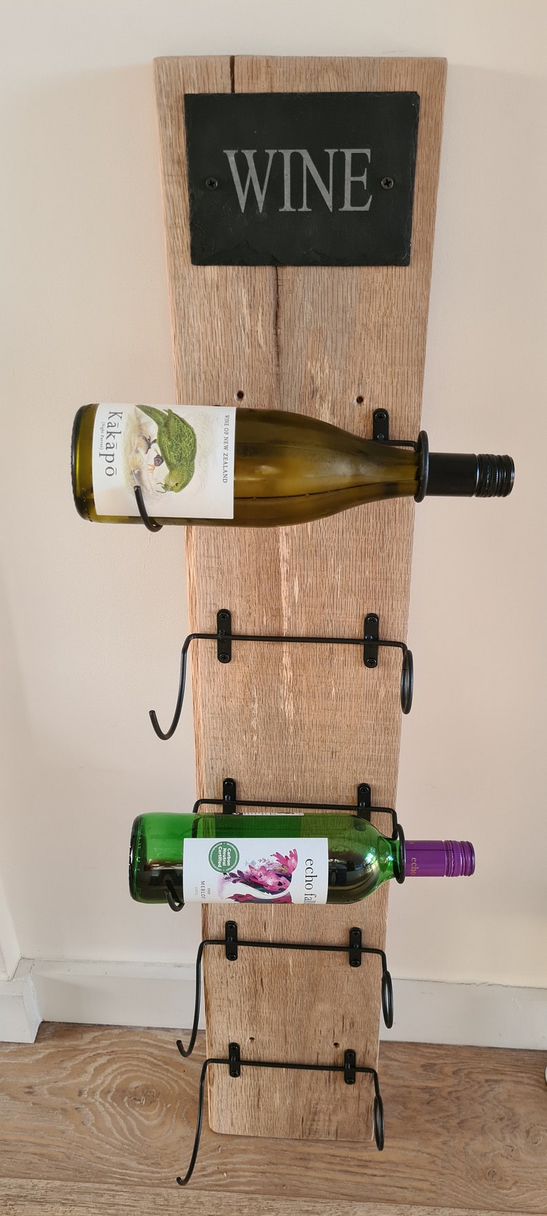 Stylish Rustic Solid Oak Wine Rack. Wall Mounted Bottle Holder. Hand ...