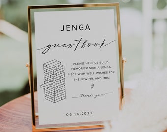 Editable Jenga Sign for Wedding Guest Book, Wedding Building Blocks ...
