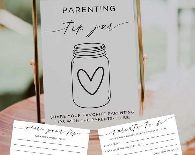 Parenting Tip Jar Sign and Advice Card, Baby Shower Advice, Editable ...