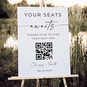 Digital Seating Chart Sign, Seating Chart With QR Code Sign, Minimalist ...