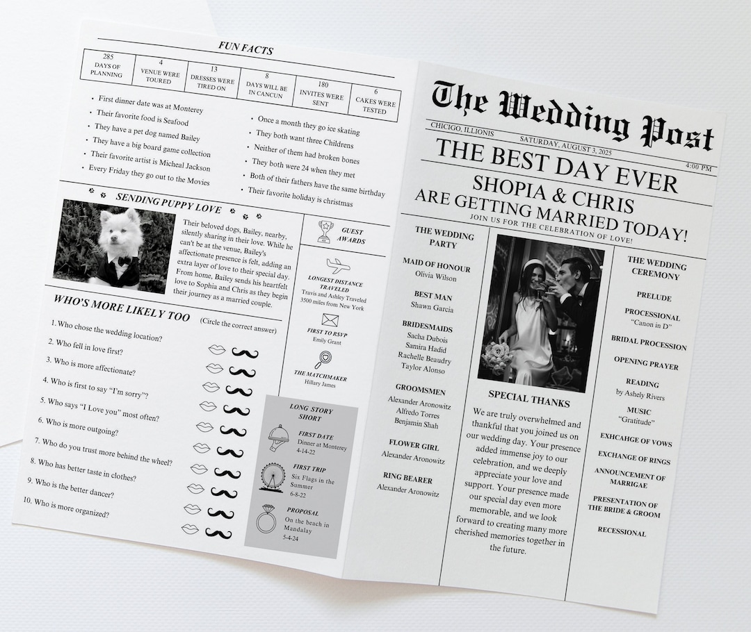 Newspaper Wedding Program Canva, Folded Newspaper Wedding Program ...
