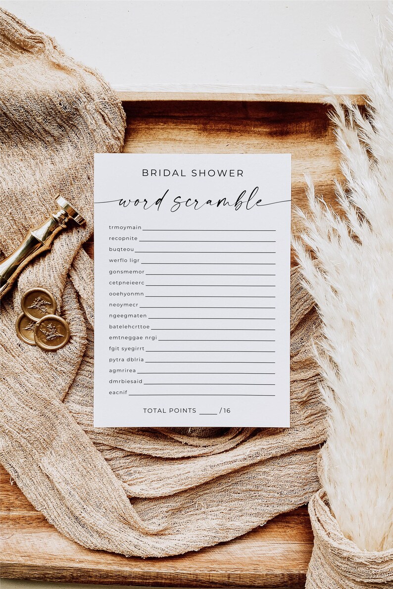 Bridal Shower Word Scramble PDF, Minimalist Wedding Table Games, Fun ...