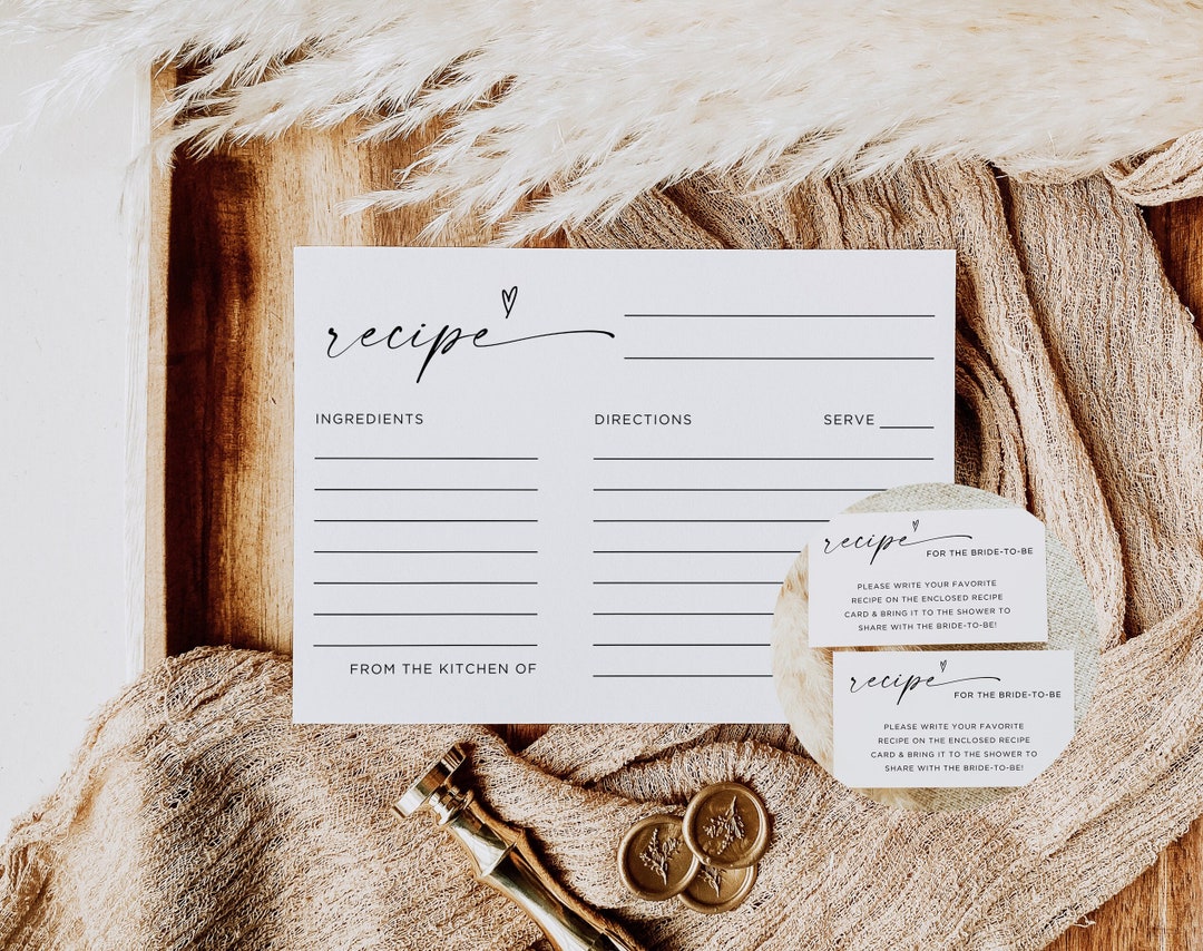 Recipe Request Card Bridal Shower, Minimalist Recipe Card Template ...