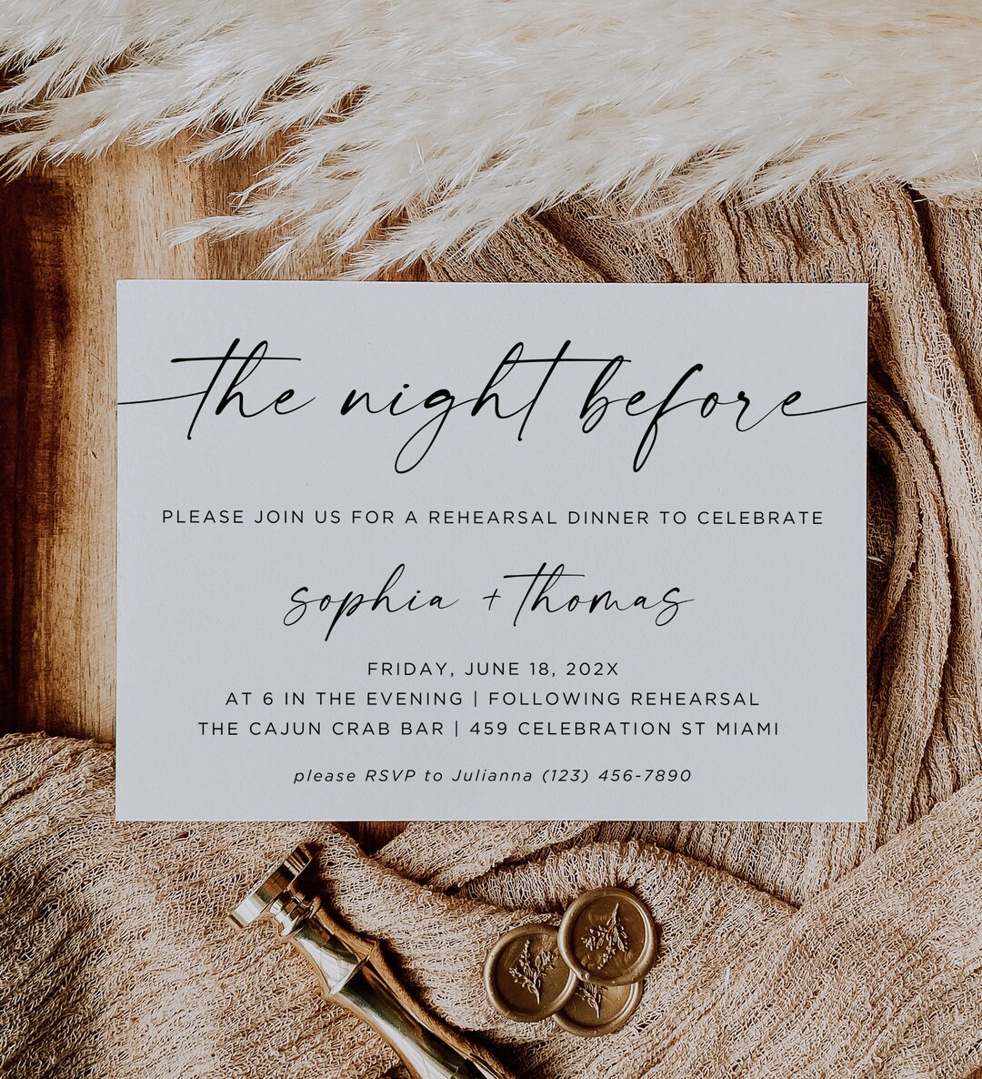 The Night Before Rehearsal Dinner Invitation Template, Editable ...
