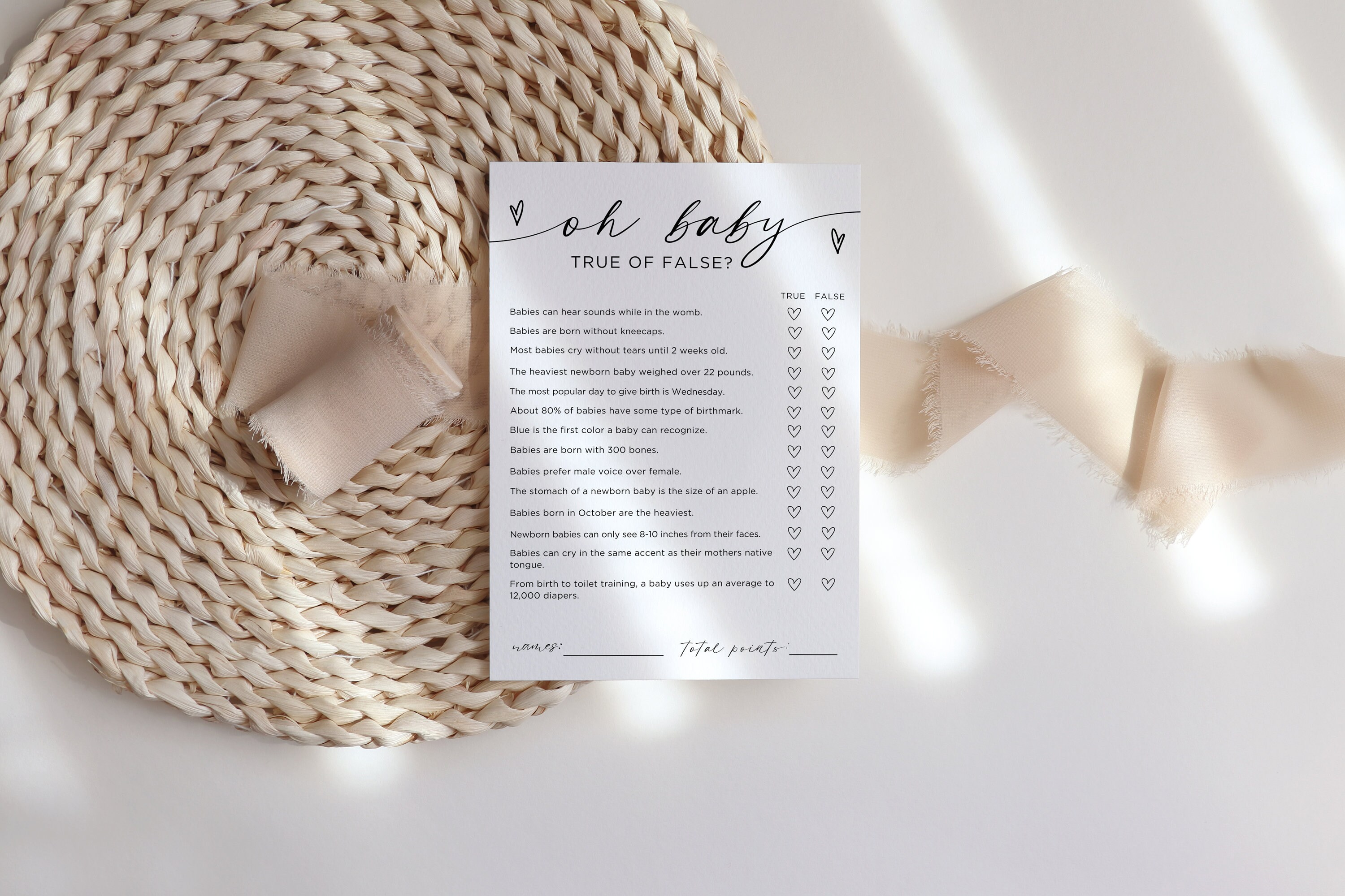 Baby Shower Game True or False, Oh Baby True or False, Minimalist Baby ...