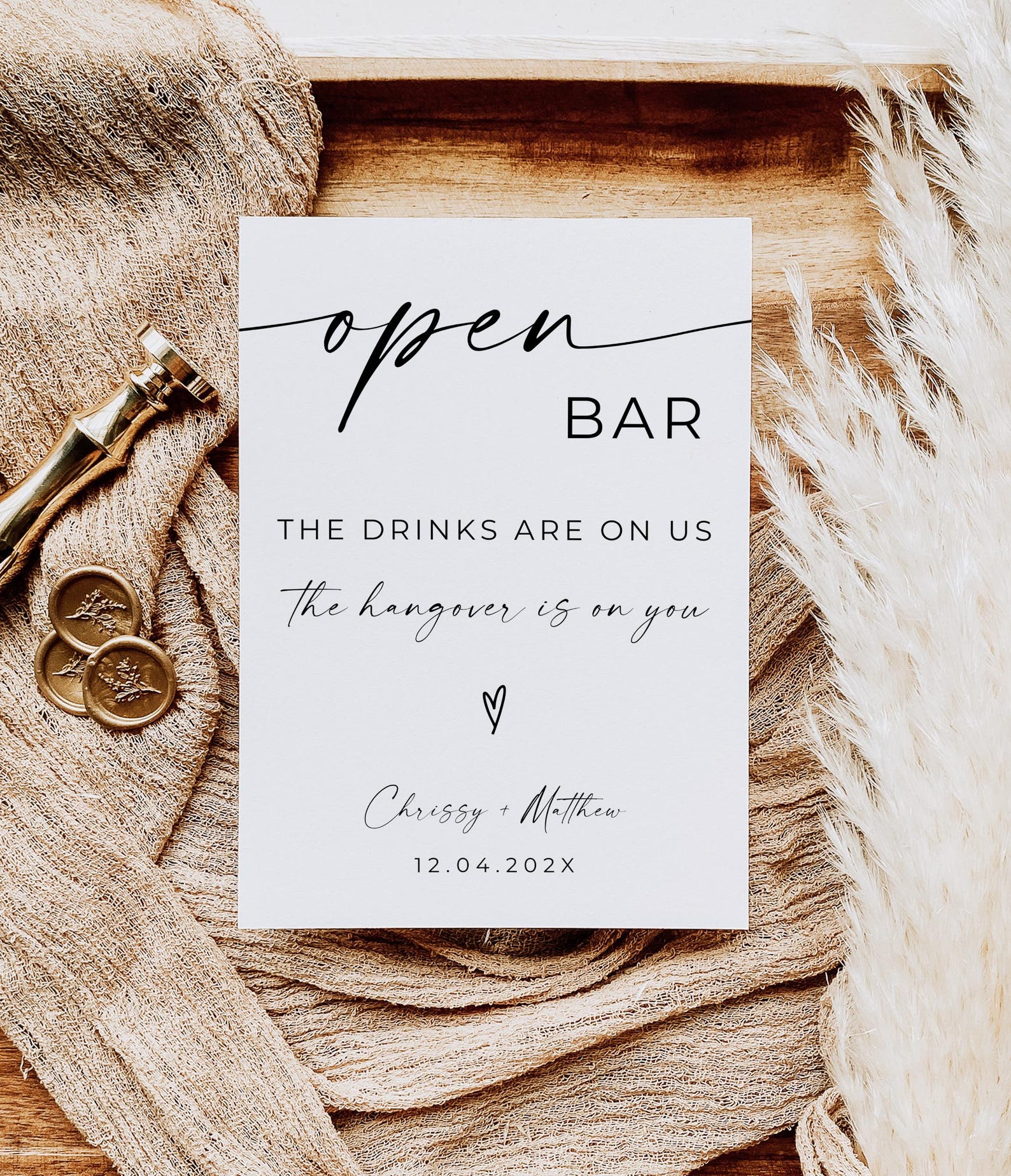 Wedding Open Bar Table Sign, Open Bar Sign Template, Drinks Are on Us ...