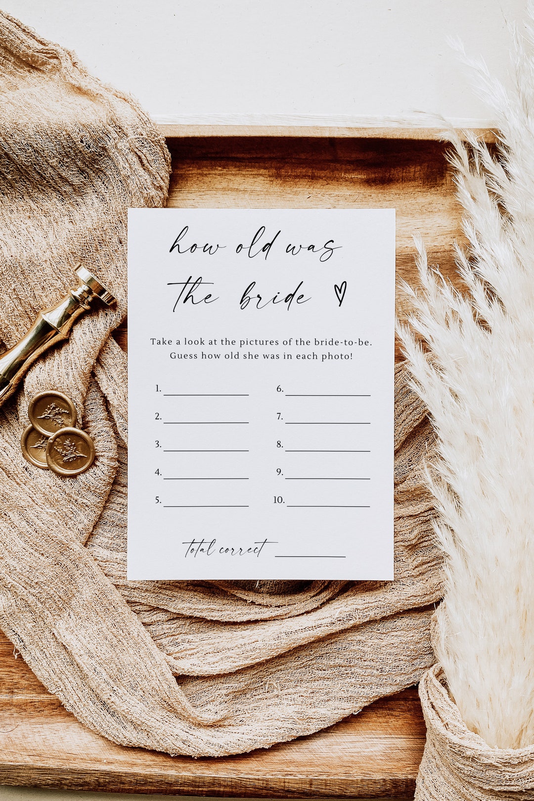 How Old Was the Bride to Be Bridal Shower Game, Minimalist Bridal ...
