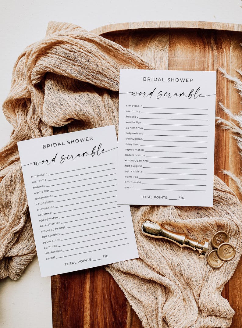 Bridal Shower Word Scramble PDF, Minimalist Wedding Table Games, Fun ...