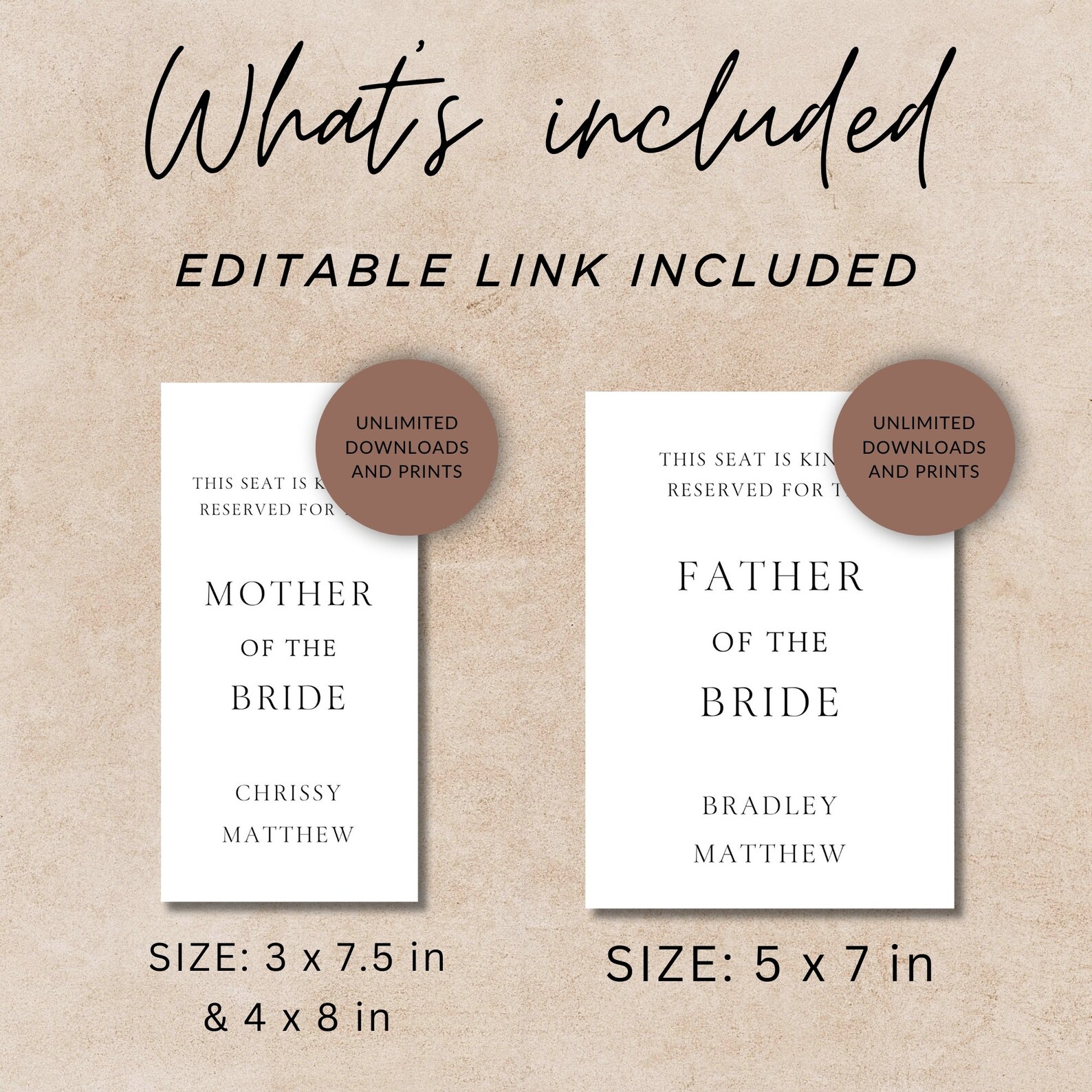 Reserved Seating Tags for Wedding, Minimalist Chair Tags Template ...