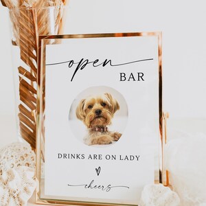 Open Bar Dog Sign, Pet Photo Drink Sign for Wedding, Bar Menu Sign ...