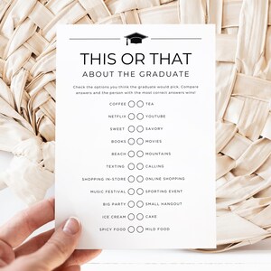 This or That Graduation Game, Graduation Party, Fun Printable ...