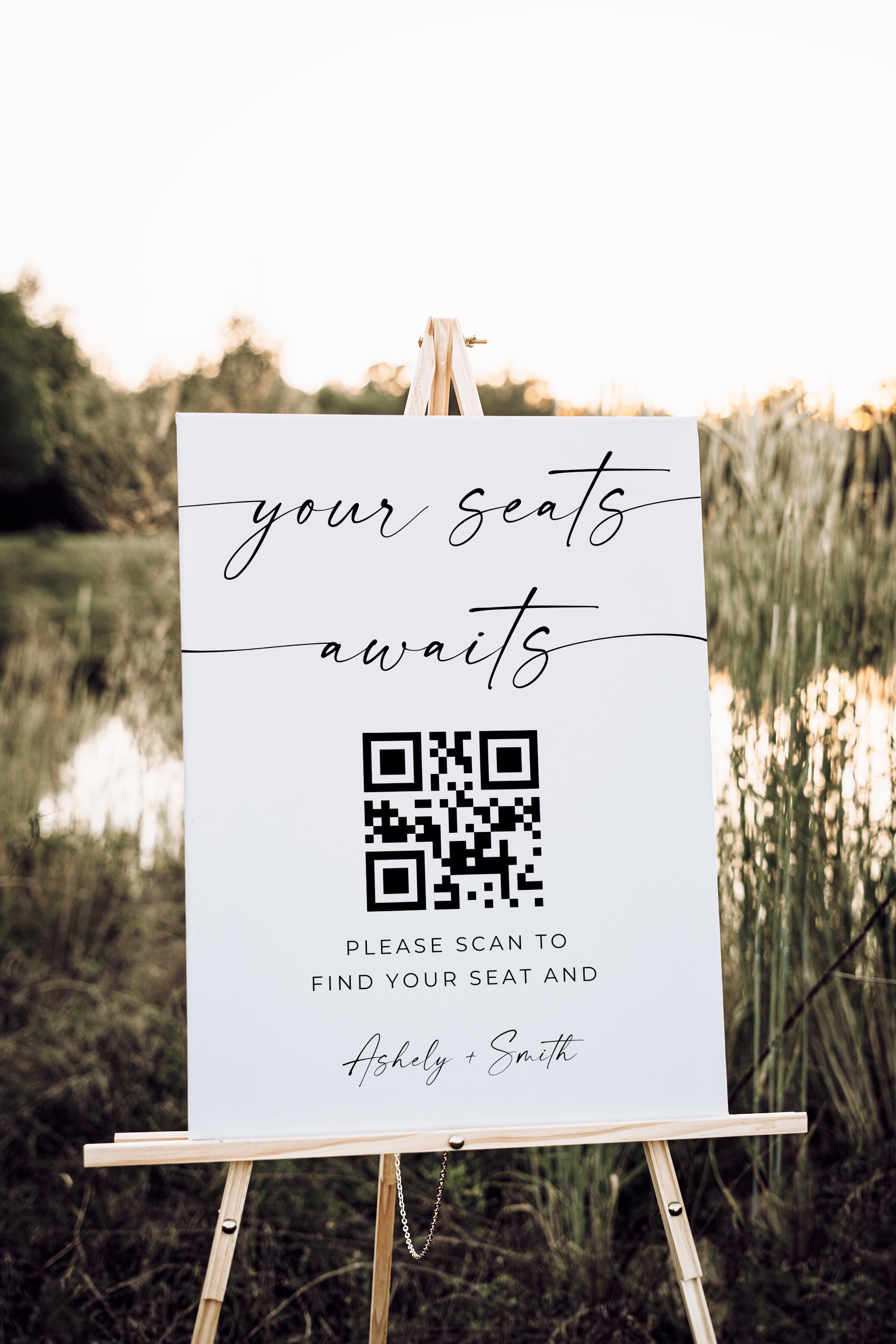 Wedding Seating Chart QR Code Sign, Modern Find Your Seat Sign, Seating ...