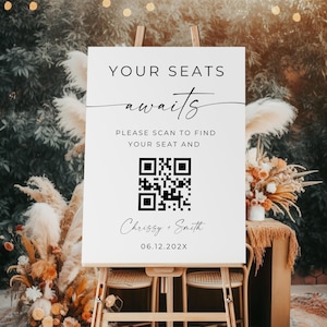 Digital Seating Chart Sign, Seating Chart With QR Code Sign, Minimalist ...