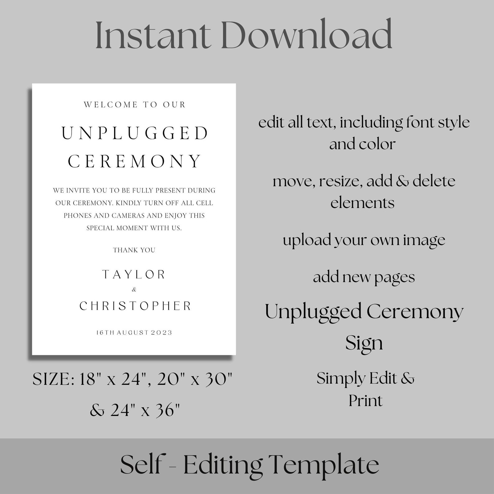 Unplugged Ceremony Sign Printable Unplugged Wedding Sign - Etsy