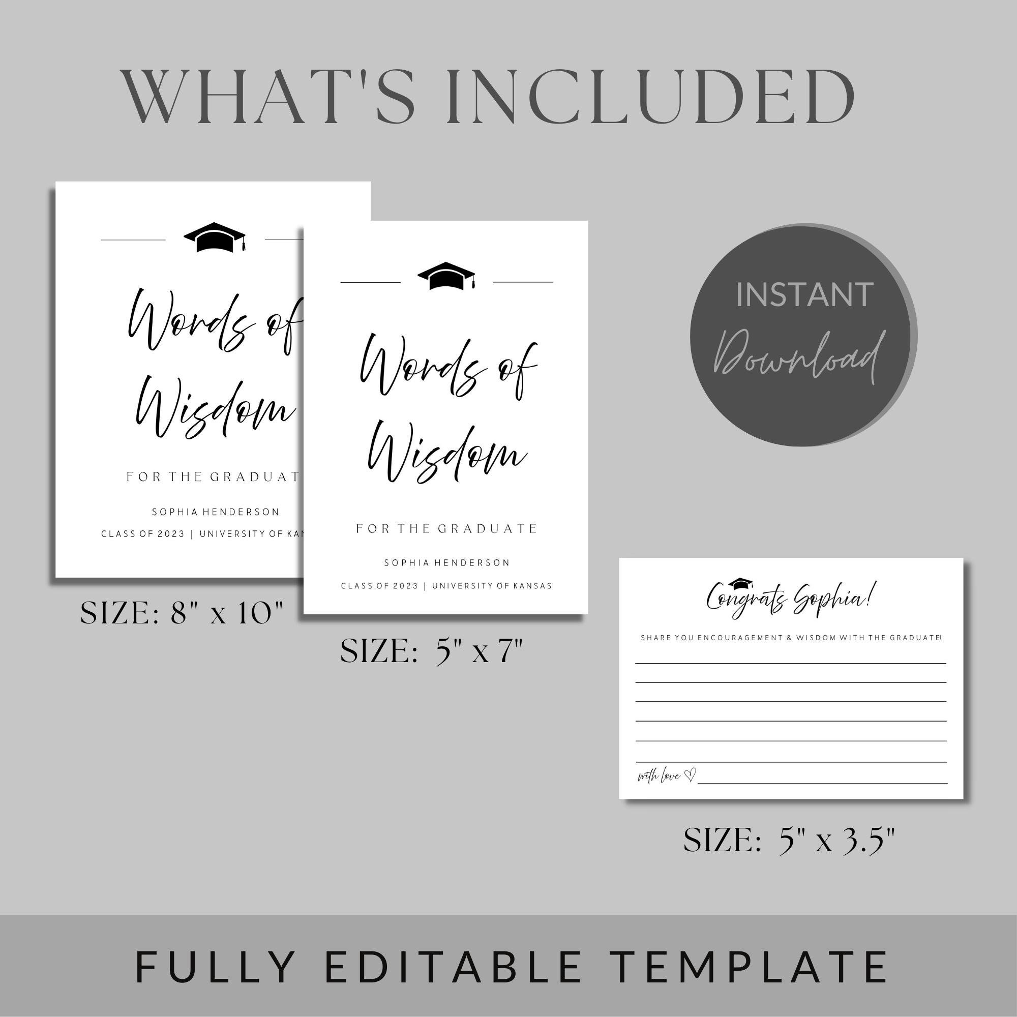 Words of Wisdom Graduation Sign & Card Graduation Party Sign - Etsy