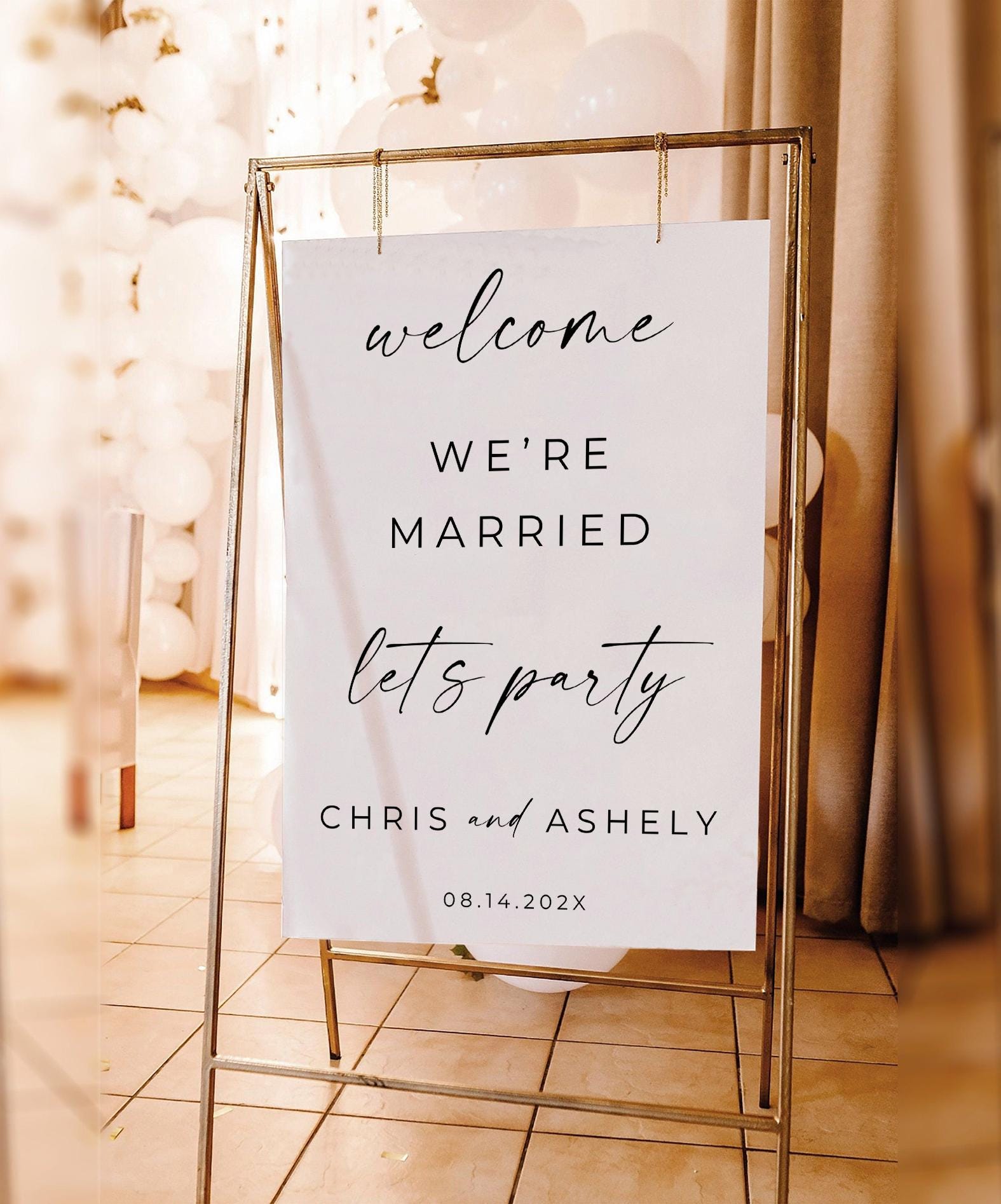 We're Married, Lets Party Sign, Modern Minimalist Welcome Sign, Fun ...