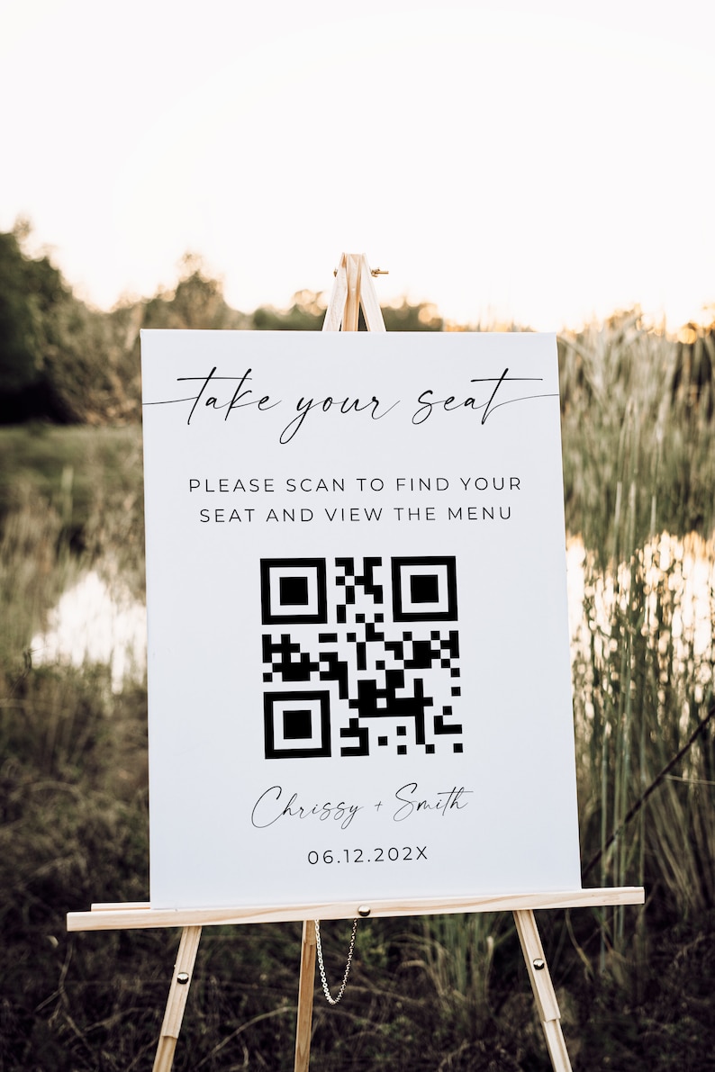 Wedding Seating Chart QR Code Sign, Modern Find Your Seat Sign, Seating ...