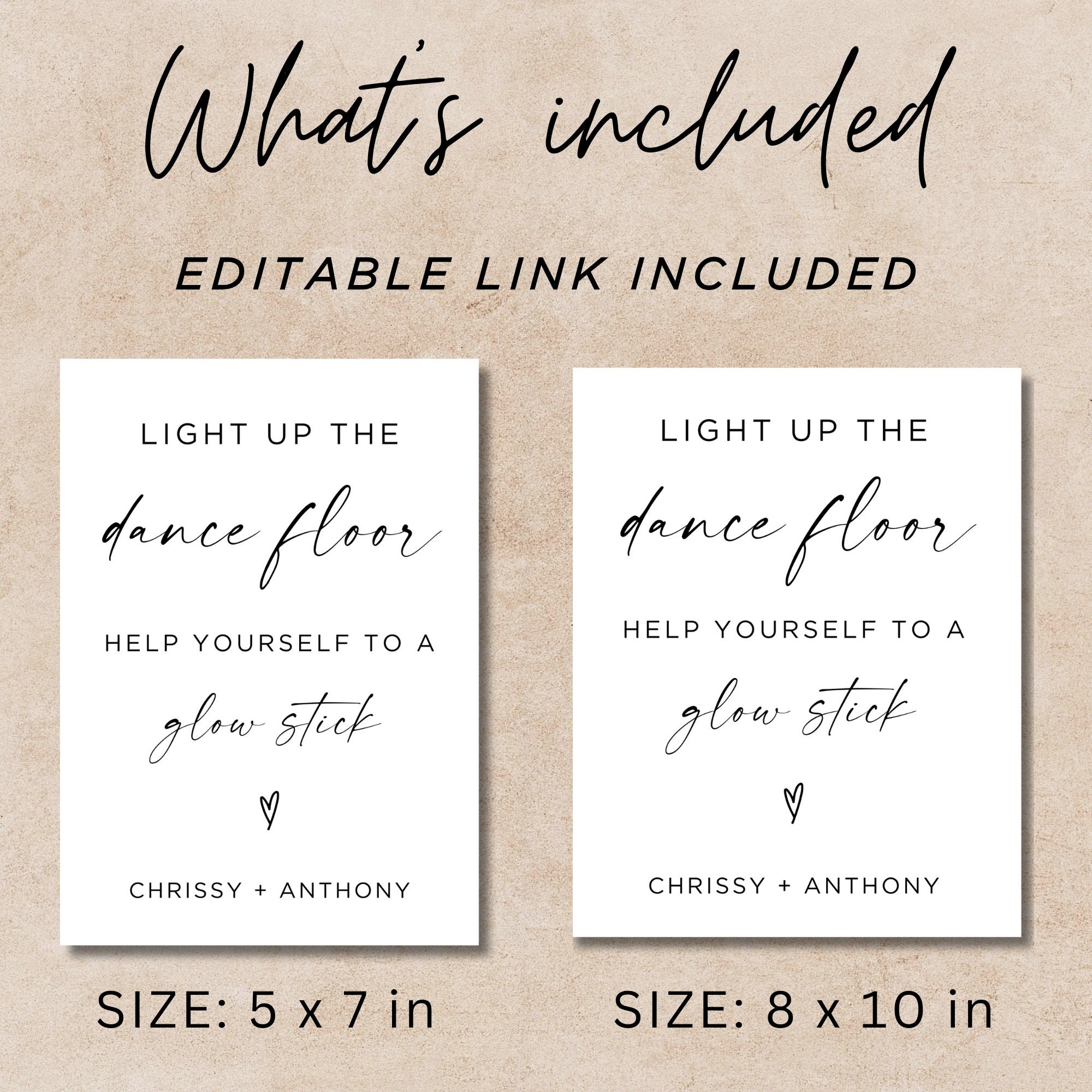 Glow Sticks for Wedding Sign, Light up the Dance Floor Sign, Glow Stick ...