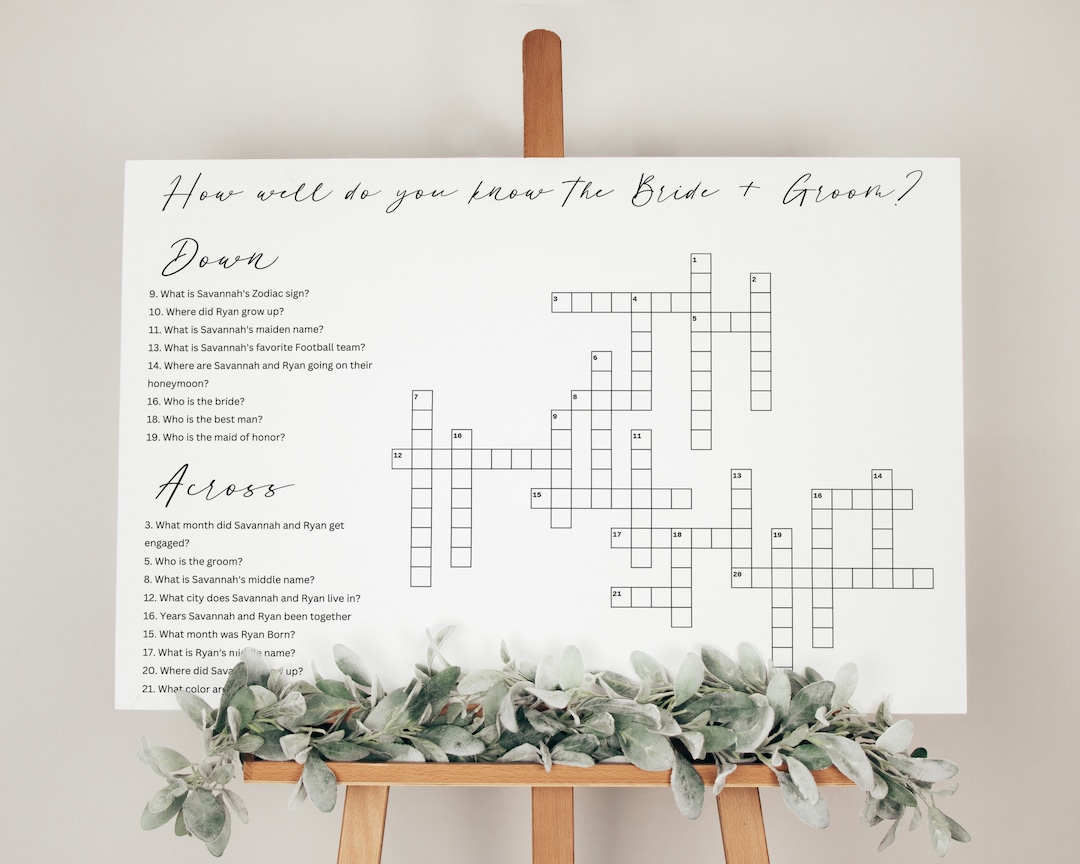 Wedding Crossword Puzzle Print, Large Wedding Crossword Template, Sip ...