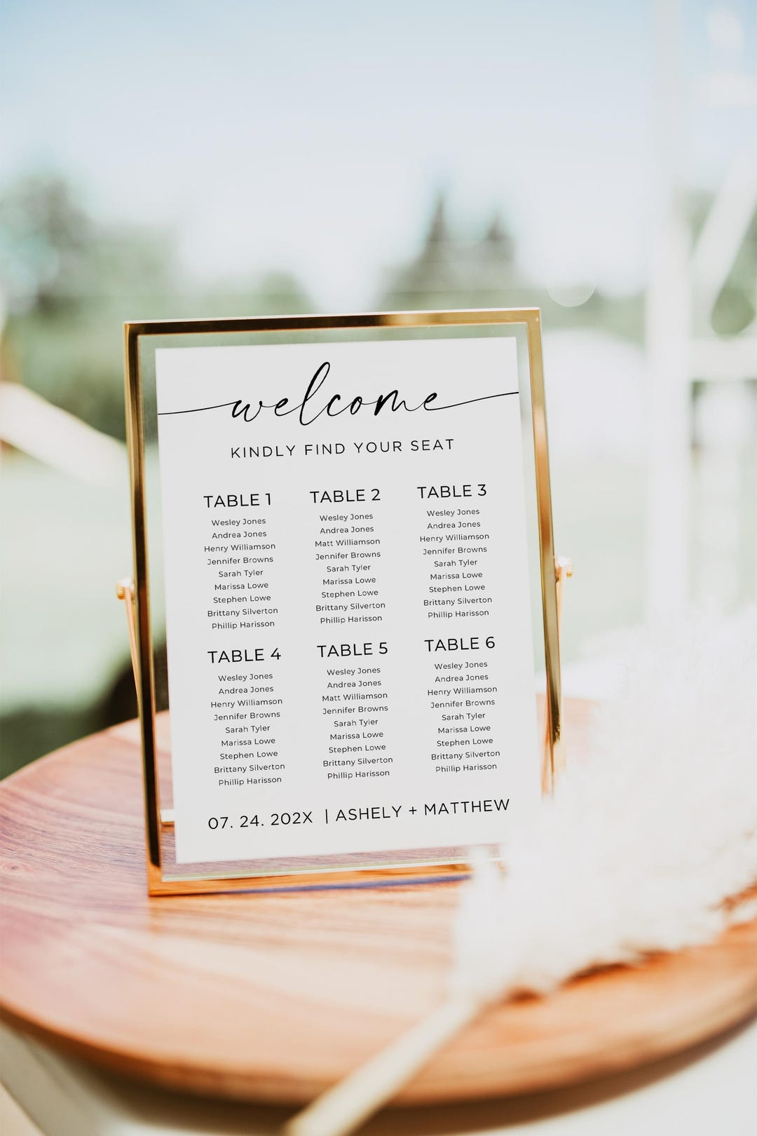 Seating Chart Template for Small Wedding, Minimalist Seating Chart ...