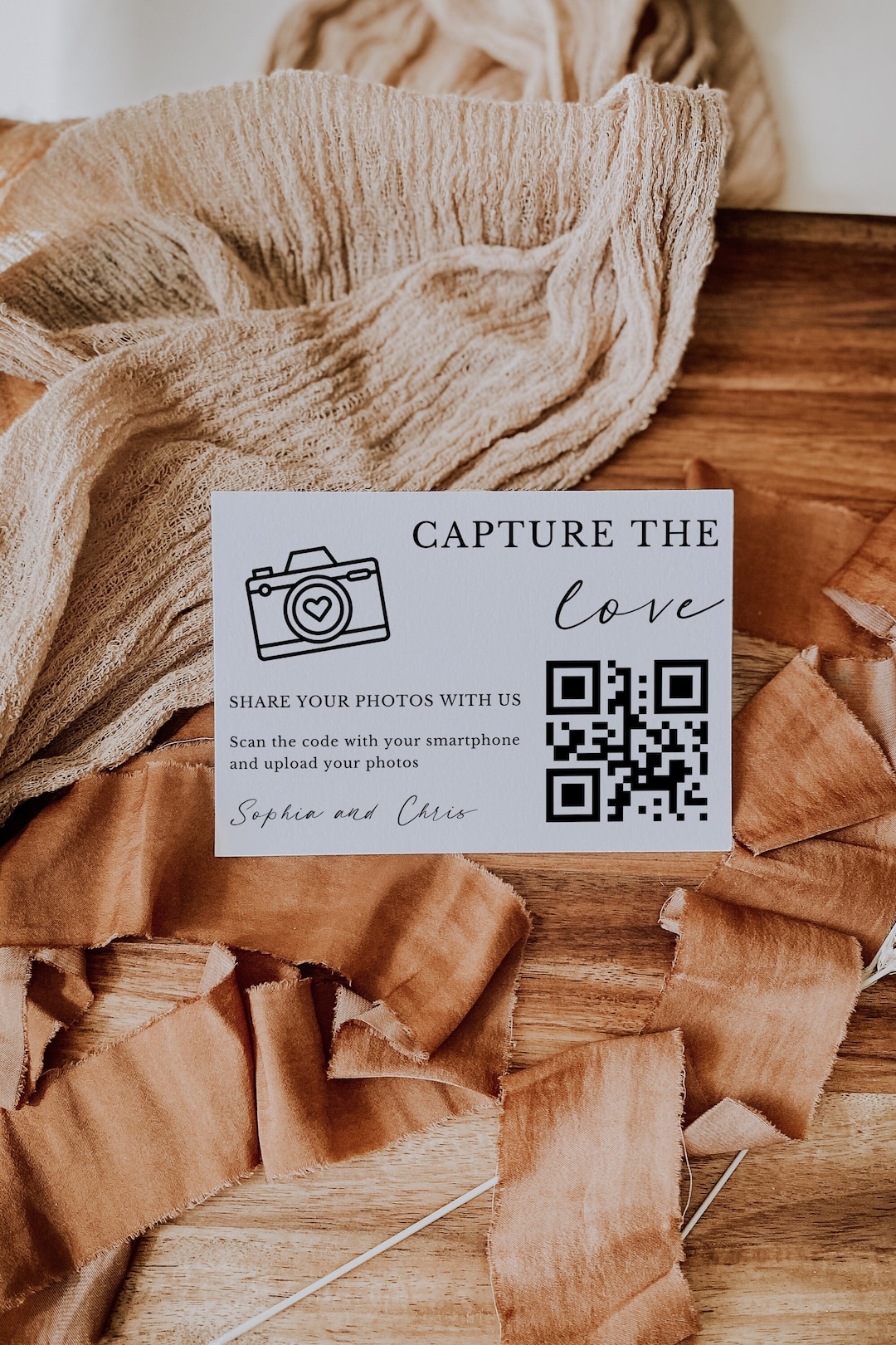 Capture the Love QR Code Wedding Card, Minimalist Wedding Photo Card ...