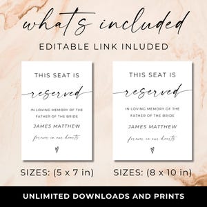 Reserved Seating Sign Wedding in Memory, Wedding Memorial Sign ...