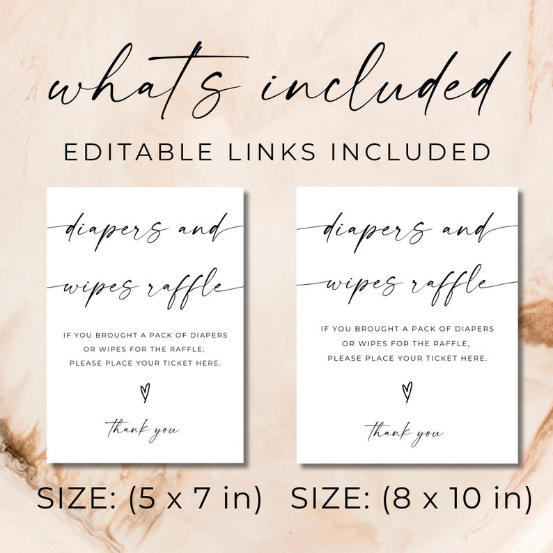 Diaper and Wipes Raffle Sign, Printable Baby Shower Sign, Minimalist ...