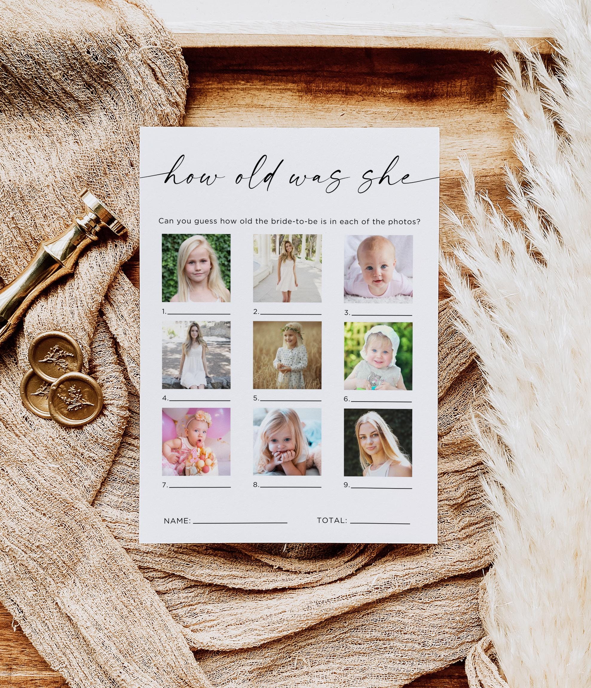 How Old Was the Bride Game, Minimalist Modern Bridal Shower Game, How ...