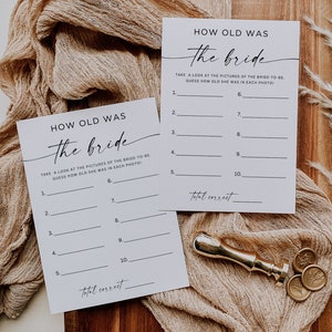 How Old Was the Bride Game, Minimalist Modern Bridal Shower Game, How ...