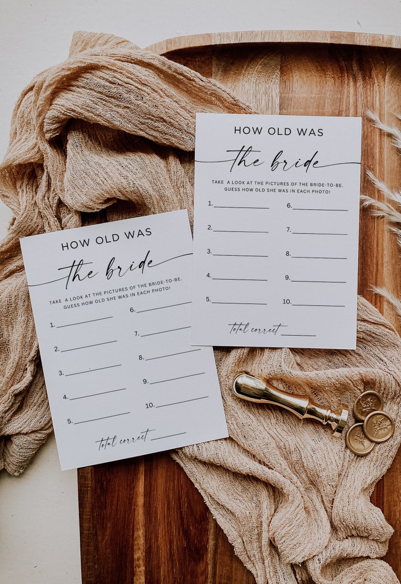 How Old Was the Bride Game, Minimalist Modern Bridal Shower Game, How ...