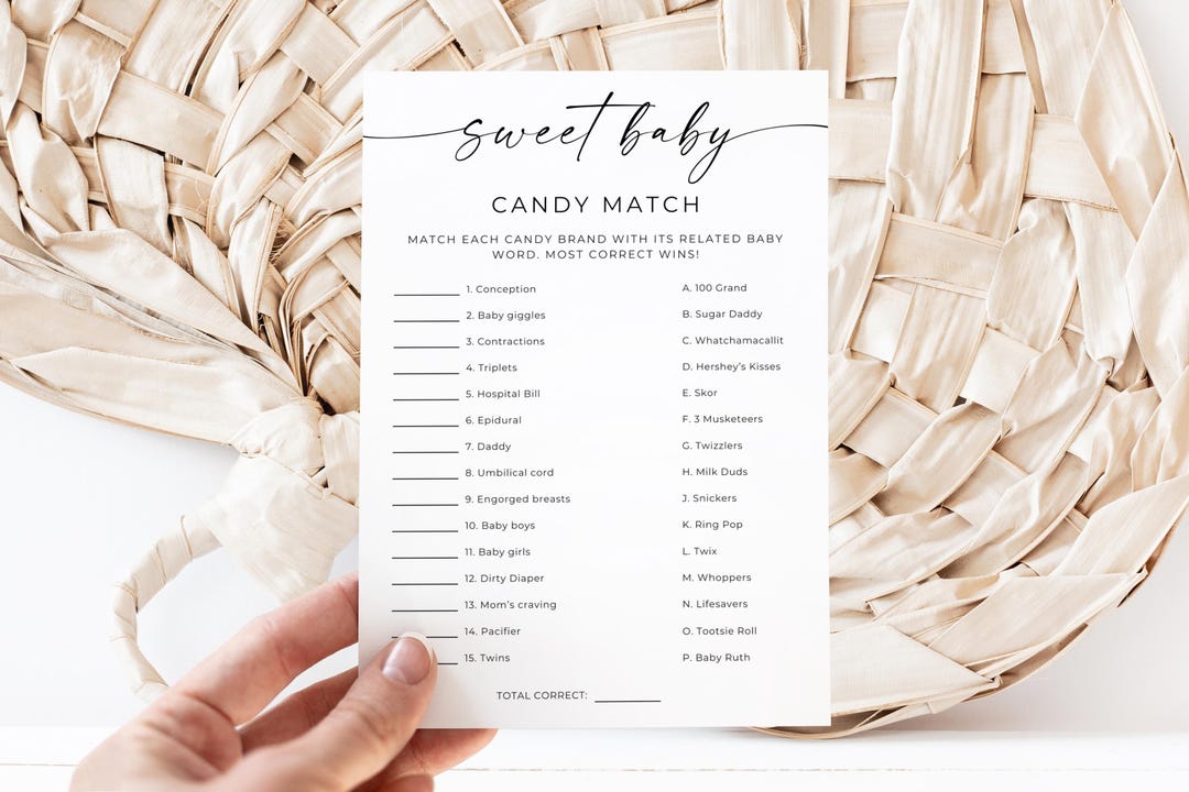 Baby Shower Sweet Baby Candy Match Game, Minimalist Baby Shower ...