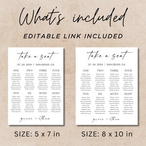 Seating Chart Template for Small Wedding, Minimalist Seating Chart ...