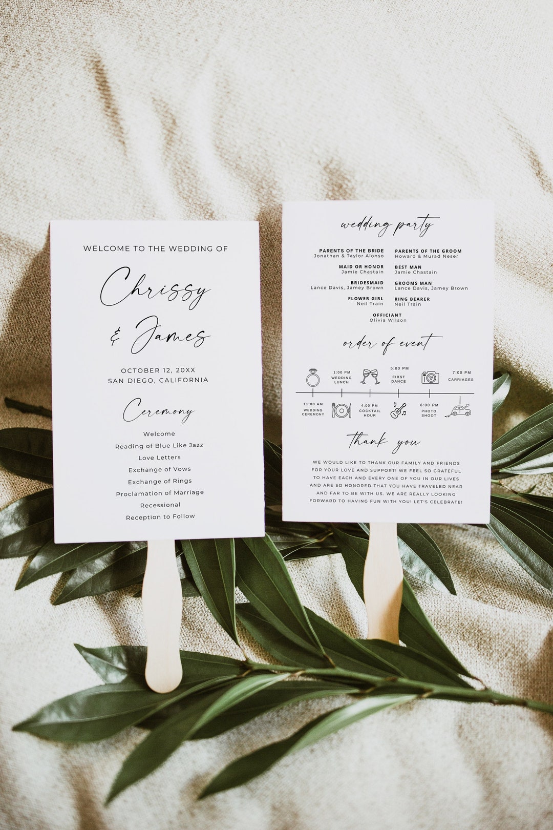 Wedding Program Fan Template Canva, Elegant Ceremony Program Fan ...