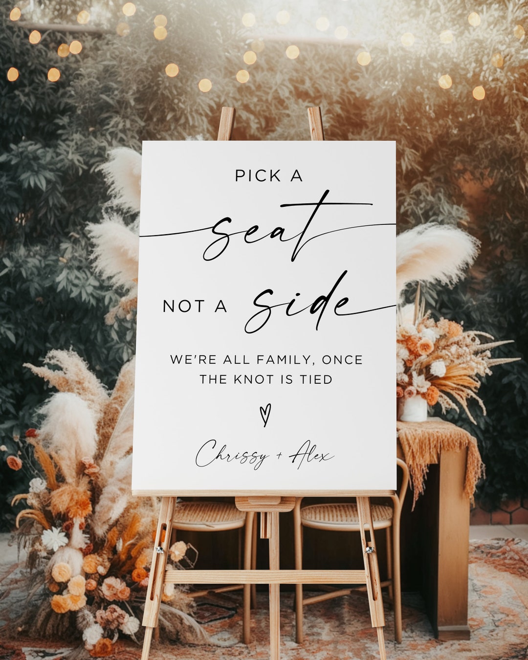 Pick A Seat Not A Side Sign Family, Minimalist Wedding Seating Poster ...