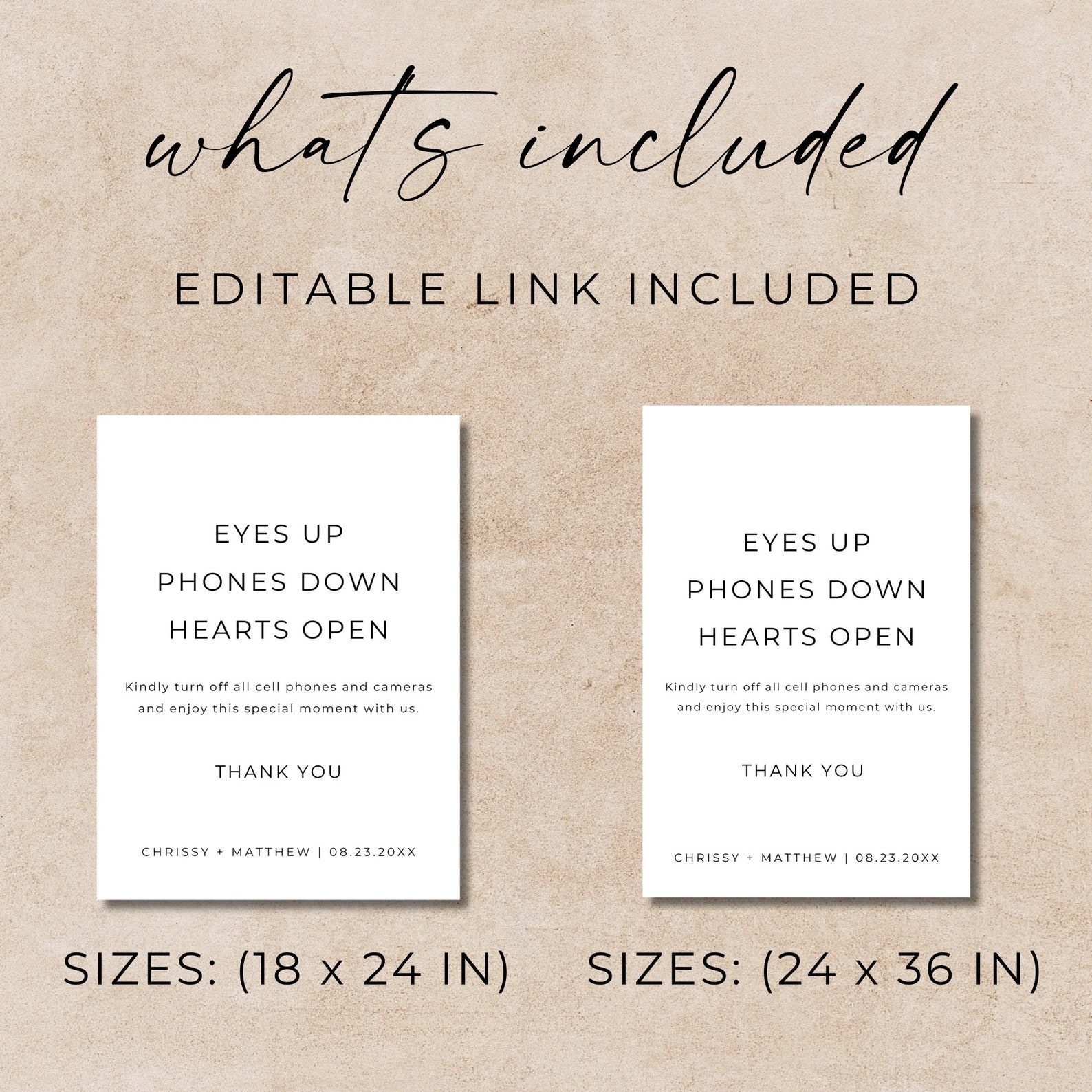 Eyes up Phones Down Heart Open Sign, Modern Unplugged Wedding Ceremony ...