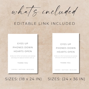 Eyes up Phones Down Heart Open Sign, Modern Unplugged Wedding Ceremony ...