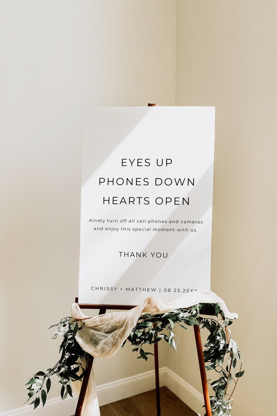 Eyes up Phones Down Heart Open Sign, Modern Unplugged Wedding Ceremony ...
