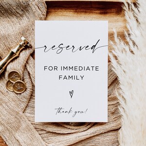 Reserved Signs for Wedding Tables, Reserved for Family Sign, Minimalist ...