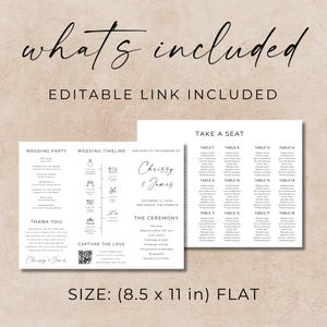 Trifold Wedding Program Template With Wedding Seating Chart, Wedding ...