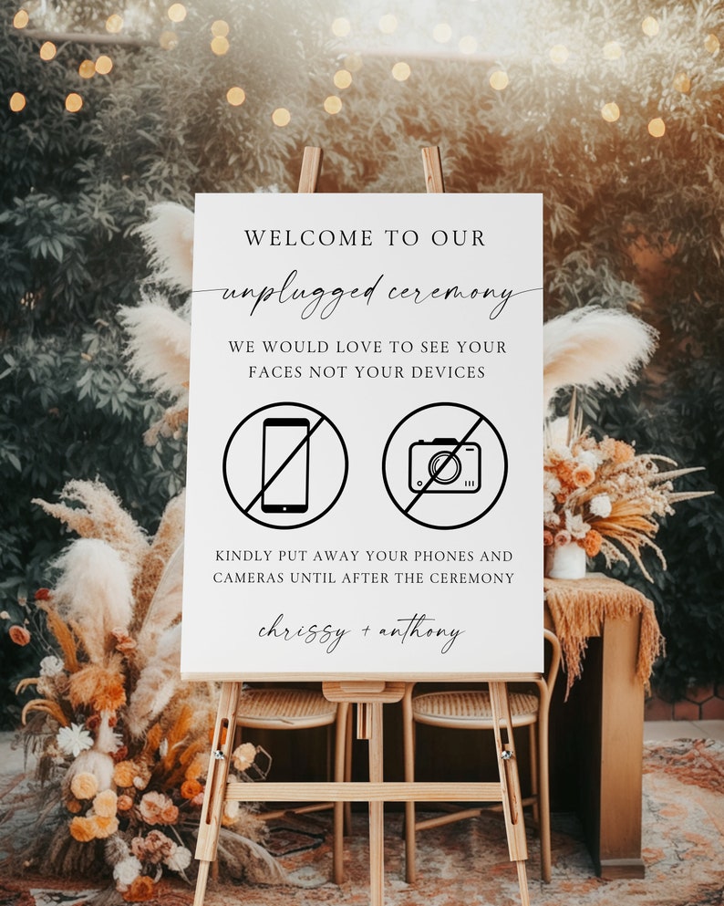 Welcome to Our Unplugged Ceremony Sign, Modern Wedding Welcome Sign ...