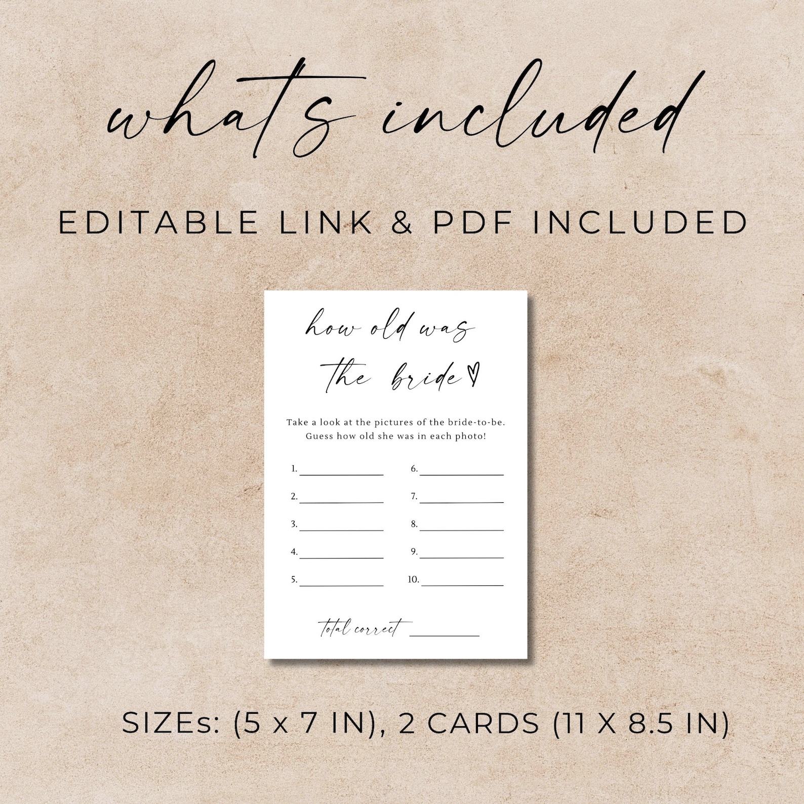 How Old Was the Bride to Be Bridal Shower Game, Minimalist Bridal ...