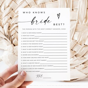 Who Knows the Bride Best Game Editable, Minimalist Who Knows the Bride ...