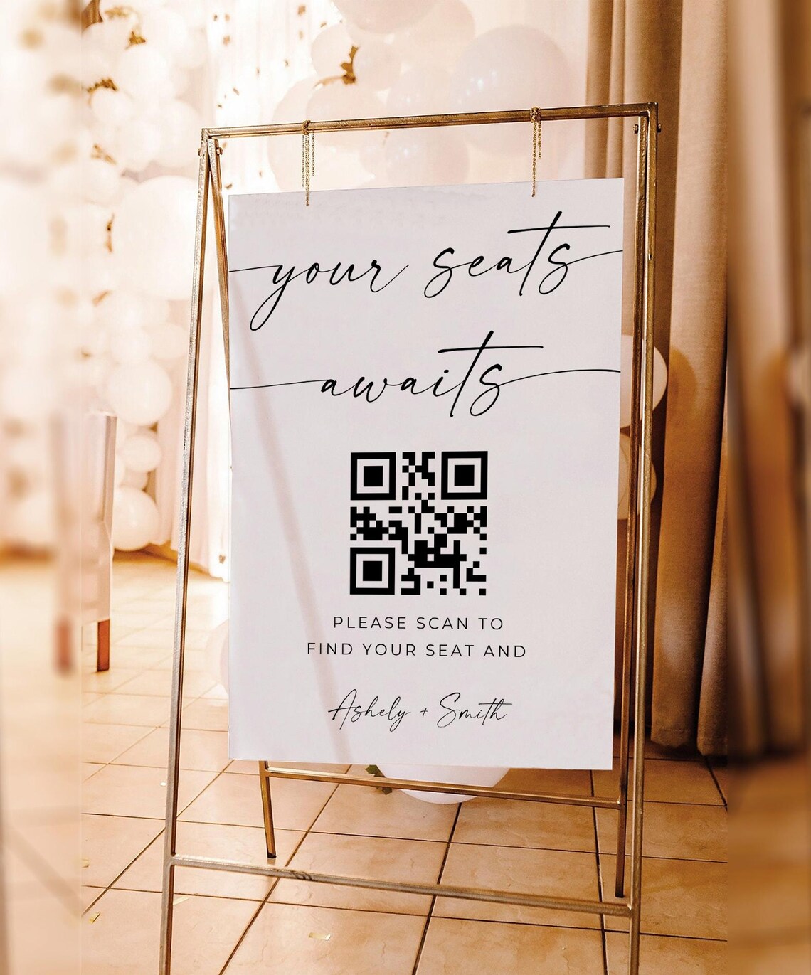 Wedding Seating Chart QR Code Sign, Modern Find Your Seat Sign, Seating ...