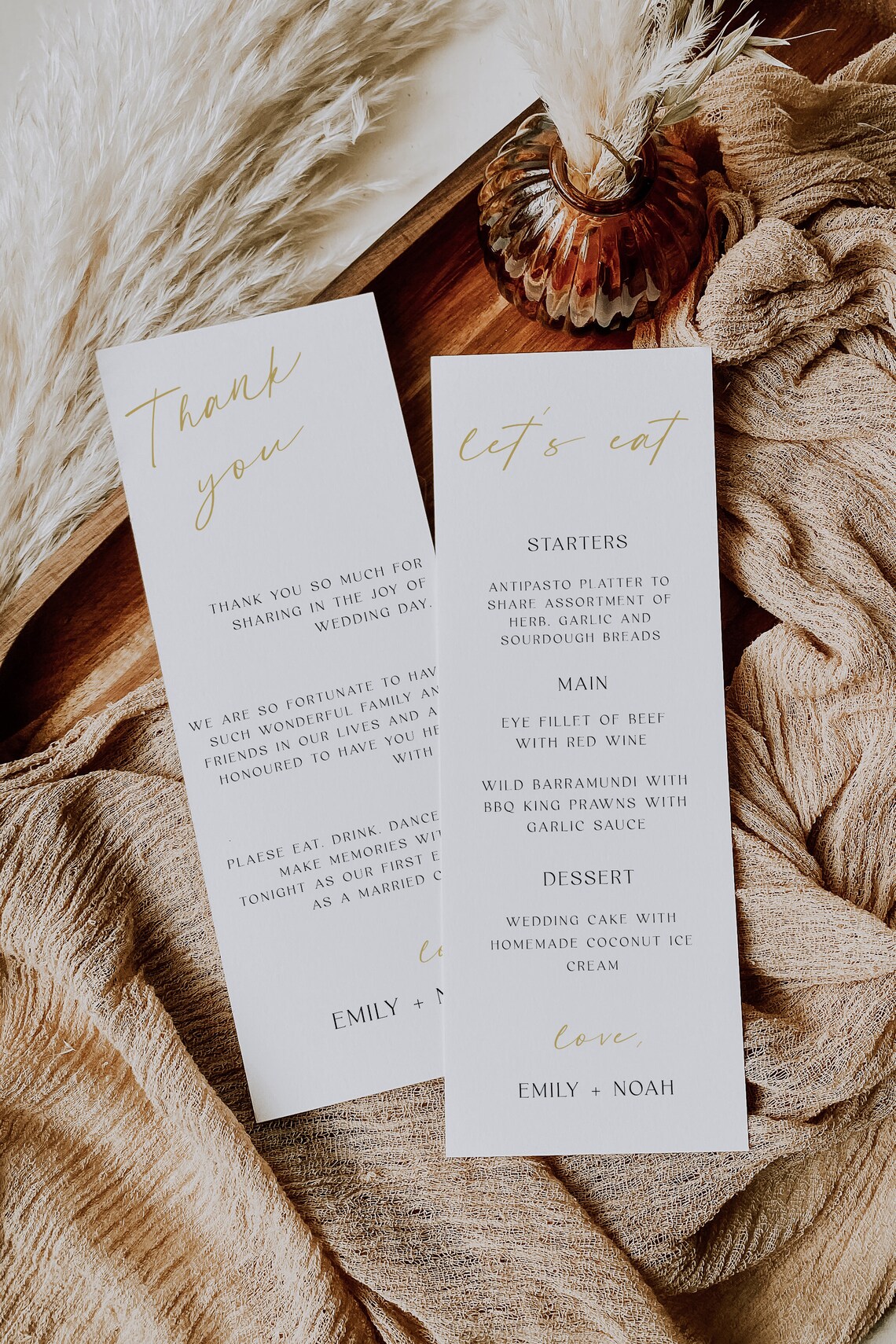 Gold Minimalist Thank You + Menu Note After Wedding, Modern Place ...