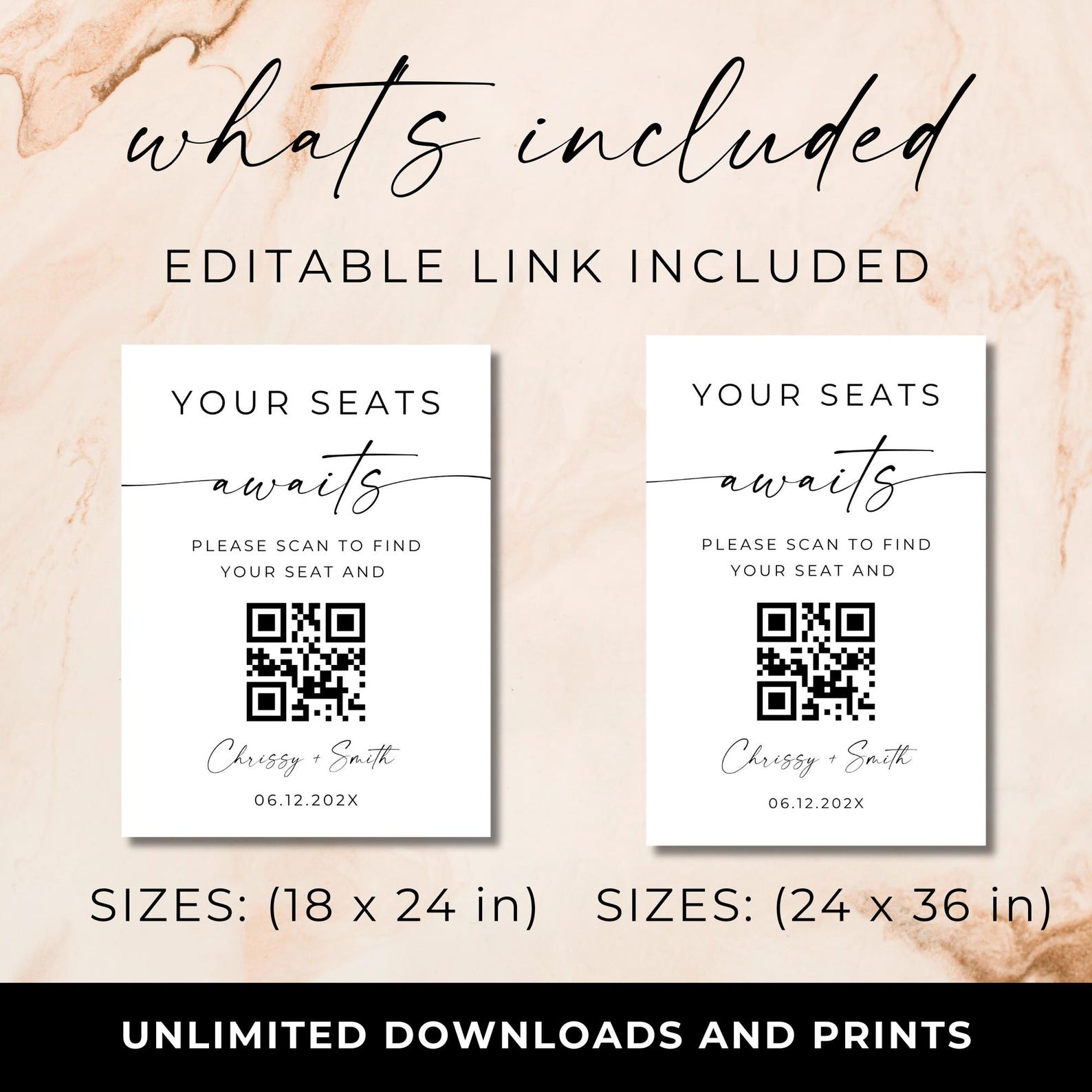 Digital Seating Chart Sign, Seating Chart With QR Code Sign, Minimalist ...