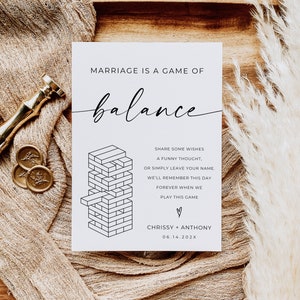 Jenga Guestbook Wedding Sign, Marriage is a Game of Balance Wedding ...